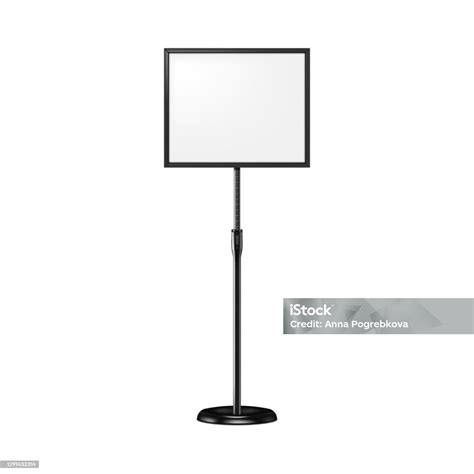 포스터 사인 스탠드 흰색 배경에 격리 된 바닥 서 디스플레이 사실적인 벡터 모형 빈 보드 모형과 조정 받침대 디자인용 템플릿 표지판에 대한 스톡 벡터 아트 및 기타 이미지