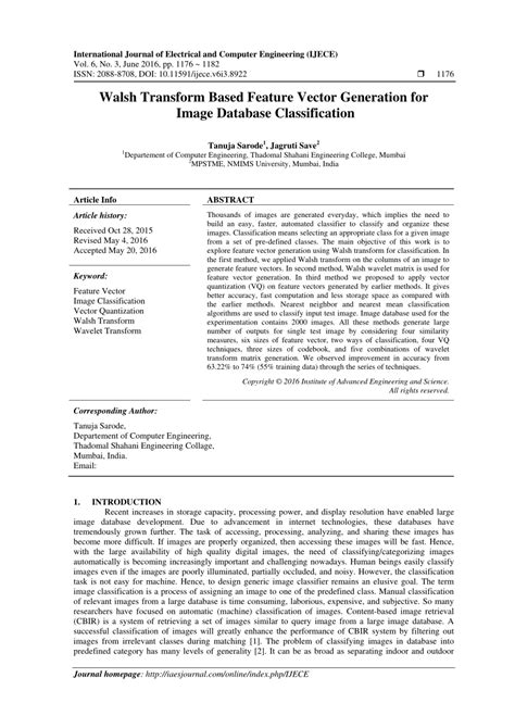 pdf walsh transform based feature vector generation for image