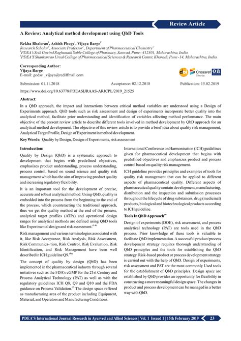 Pdf A Review Analytical Method Development Using Qbd Tools