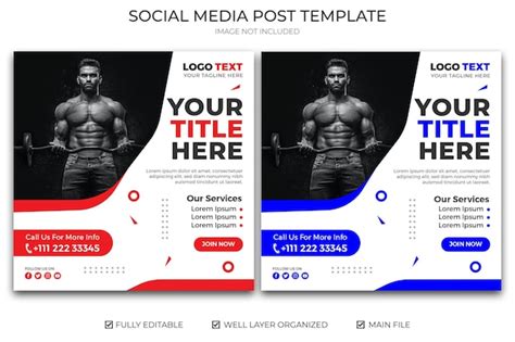 현대 체육관 및 피트니스 소셜 미디어 포스트 디자인 프리미엄 벡터