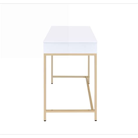 Sunjet Desks Modern White High Gloss Writing Desk With 2 Drawers Gold