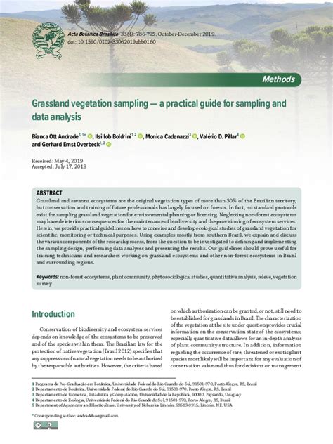 Pdf Grassland Vegetation Sampling A Practical Guide For Sampling