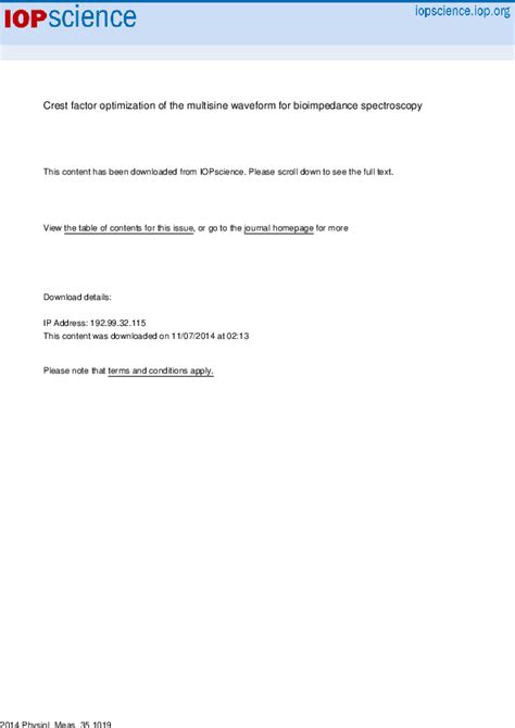 Pdf Crest Factor Optimization Of The Multisine Waveform For Bioimpedance Spectroscopy