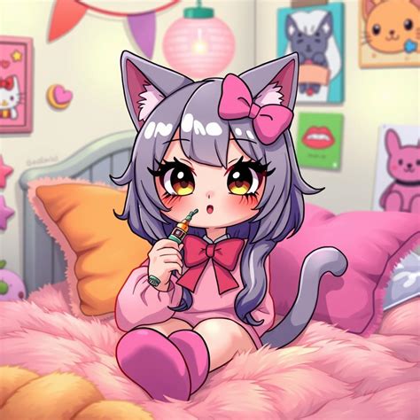 Adorable Cartoon Cat With A Bow
