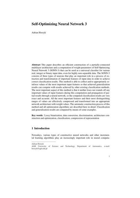 PDF Self Optimizing Neural Network 3