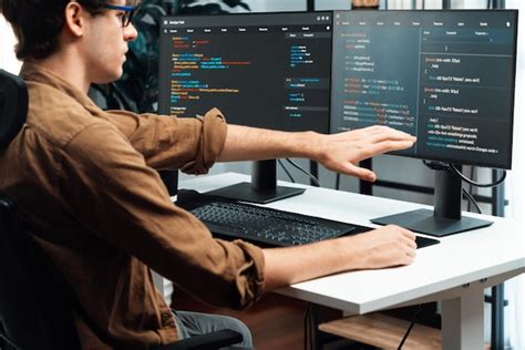 premium photo it developer working online software development coding