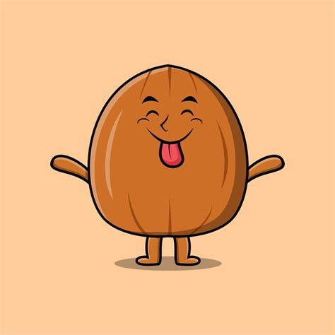 귀여운 스타일의 플랫 현대적인 삽화에서 화려한 표정을 지닌 귀여운 만화 아몬드 너트 캐릭터 프리미엄 벡터