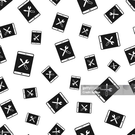 Tablet Pc Settings Tools Seamless Pattern Icons On White Background