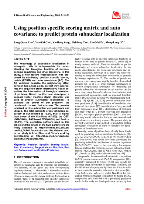 Pdf Using Position Specific Scoring Matrix And Auto Covariance To Predict Protein Subnuclear