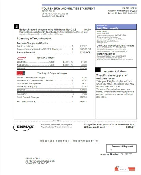 Canada Enmax Utility Bill Word And Pdf Template