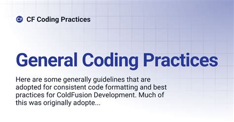 General Coding Practices Cf Coding Practices