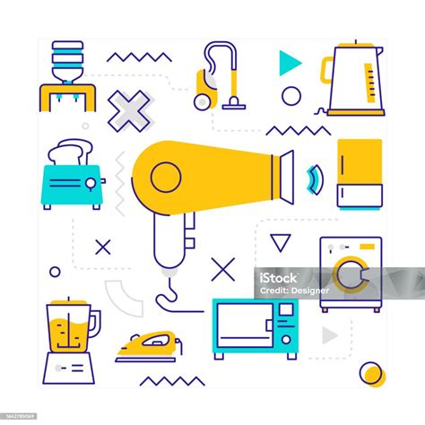 가전 제품 관련 라인 스타일 배너 디자인 웹 페이지 헤드 라인 브로셔 연례 보고서 및 책 표지 가정 주방에 대한 스톡 벡터 아트 및 기타 이미지 Istock