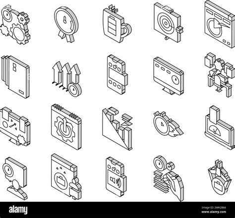 Productivity Manage Collection Isometric Icons Set Vector Sign Stock