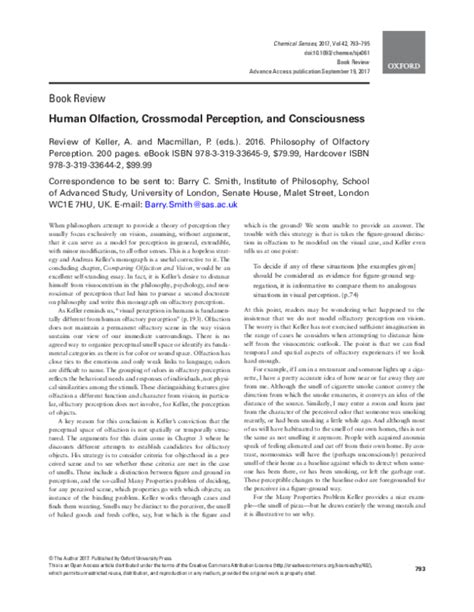 Pdf Human Olfaction Crossmodal Perception And Consciousness Barry Smith