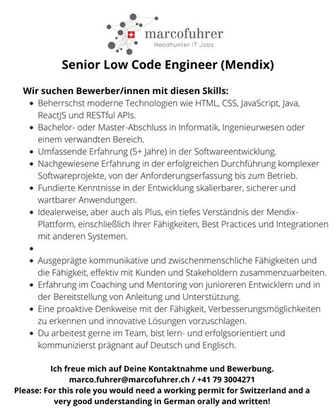 Marco Fuhrer On Linkedin Wir Suchen Einen Senior Low Code Engineer Mendix Mwd