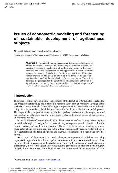 Pdf Issues Of Econometric Modeling And Forecasting Of Sustainable Development Of Agribusiness