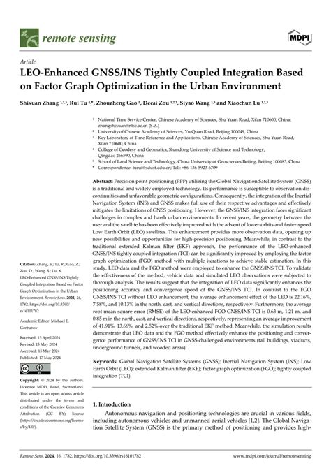 pdf leo enhanced gnss ins tightly coupled integration based on factor