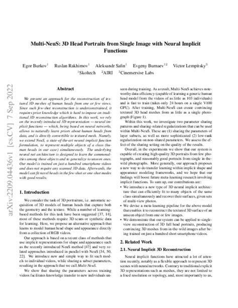 Pdf Multi Neus 3d Head Portraits From Single Image With Neural