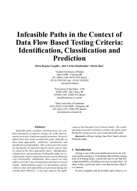 Pdf Infeasible Paths In The Context Of Data Flow Based Testing