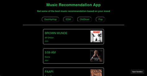 Music Recommendation App Codesandbox