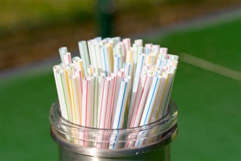 Plastic Drinks Straws In Container In Cafe Stock Image Image Of Drink Container 116248707