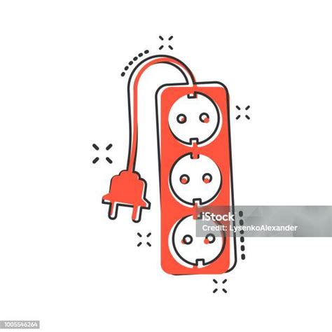 만화 스타일에서 벡터 만화 확장 코드 서명 아이콘입니다 전기 전원 소켓 기호 그림 그림 전원 소켓 비즈니스 스플래시 효과 개념입니다 0명에 대한 스톡 벡터 아트 및 기타