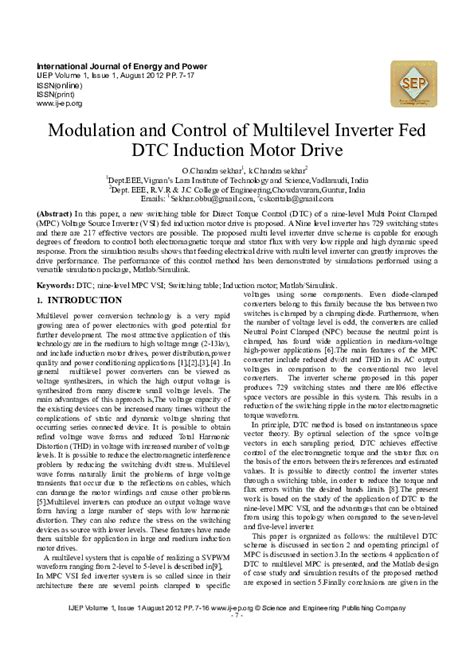 Pdf Modulation And Control Of Multilevel Inverter Fed Dtc Induction