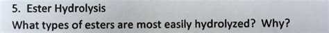 SOLVED Ester Hydrolysis What Types Of Esters Are Most Easily Hydrolyzed Why