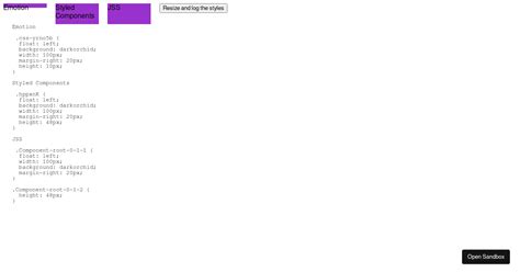 rendering emotion vs styled components vs jss codesandbox