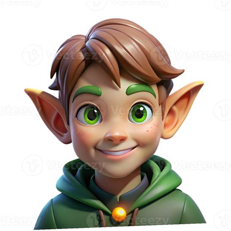 Serene Classic Portrait Of A Mischievous Pixie With Pointed Ears Playful Green Eyes A