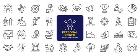 개인 성장과 성공 라인 스타일의 웹 아이콘 세트 웹 및 모바일 앱을 위한 성장 및 성공 아이콘 성장 이익 경력 발전 비즈니스 사람 전략 코칭 개인 교습 성공 Mental