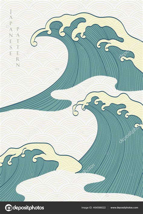Japanese Hand Draw Wave Line Pattern Vector Oriental Natural Ocean Stock Vector By ©marukopum