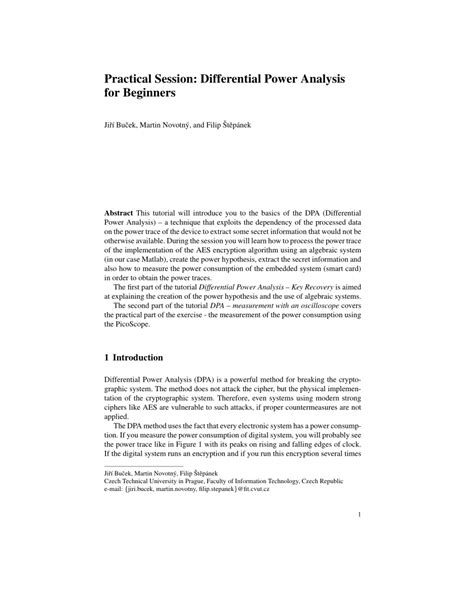 Pdf Practical Session Differential Power Analysis For Beginners