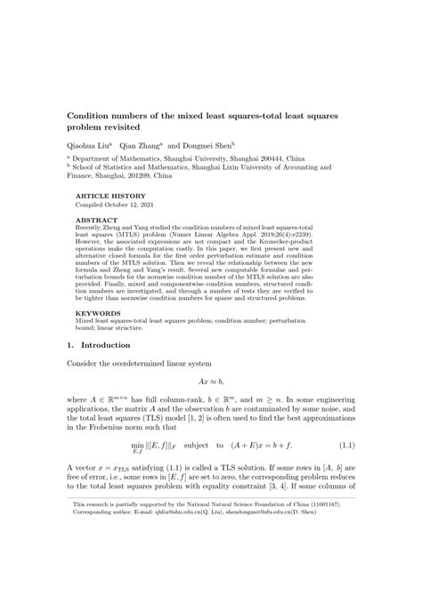 pdf condition numbers of the mixed least squares total least squares