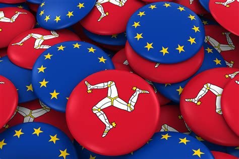 아일 오브 맨와 유럽 배지 배경맨 어와 유럽 깃발 버튼 3 차원 일러스트 레이 션의 더미 맨 섬에 대한 스톡 사진 및 기타 이미지 맨 섬 유럽연합기 3차원 형태