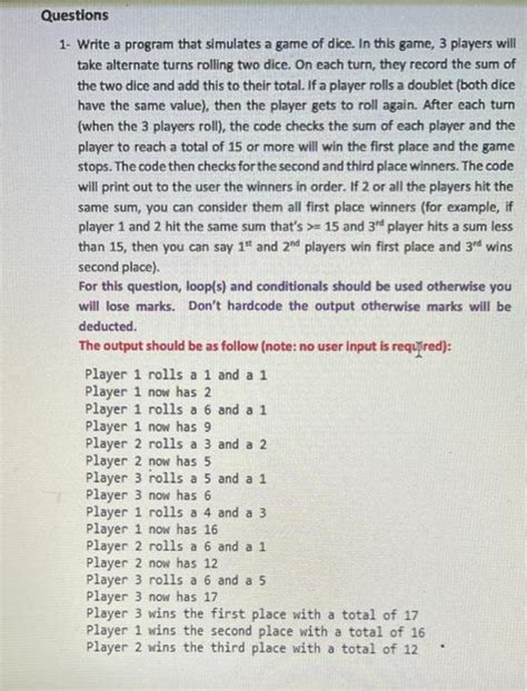 Solved Questions 1 Write A Program That Simulates A Game Of