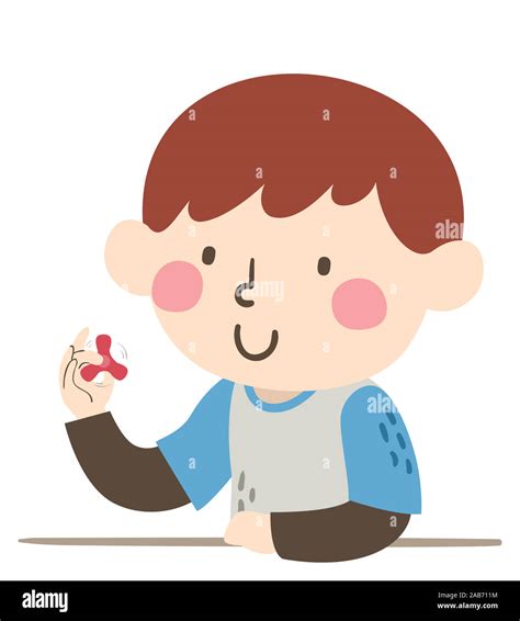 Illustration Of A Kid Boy With ADD Using A Fidget Spinner Toy To Focus