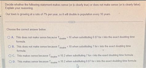 Solved Decide whether the following statement makes sense | Chegg.com