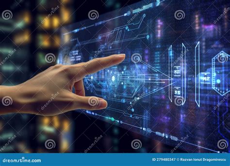 Hand Reaching Out To Touch An Interactive Data Screen Symbolizing The