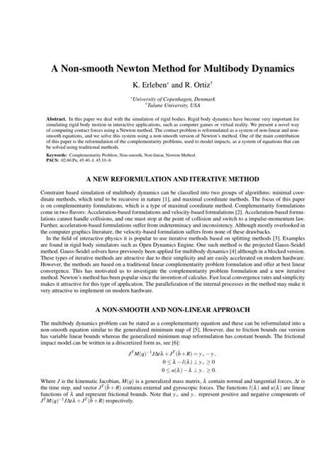 PDF A Non Smooth Newton Method For Multibody Dynamics