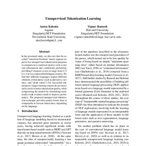 Unsupervised Tokenization Learning Acl Anthology