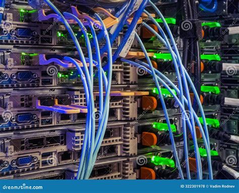 Network Connection Technology With Network Switch Router Ethernet Cables And Status Led To Show