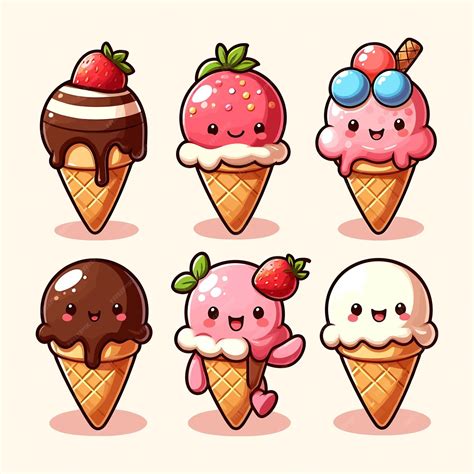 Ice Cream Cartoon Set Vector Illustration Premium Ai Generated Vector