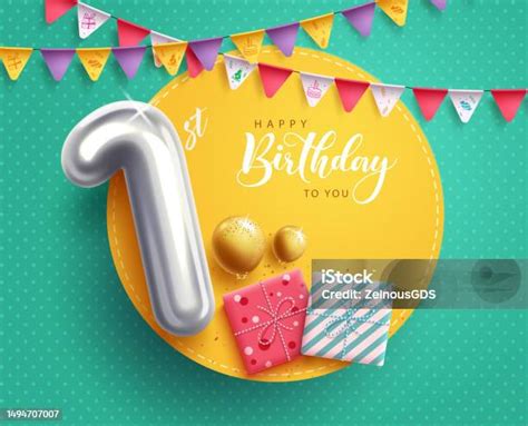 생일 1 번째 벡터 템플릿 디자인입니다 숫자 1 은색 풍선 장식과 함께 빈 공간에 생일 축하 텍스트 기념일에 대한 스톡 벡터 아트 및 기타 이미지 Istock