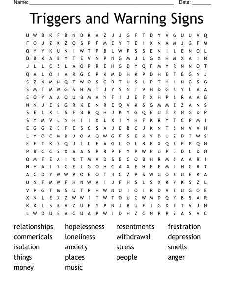 Know Your Triggers Word Search Wordmint