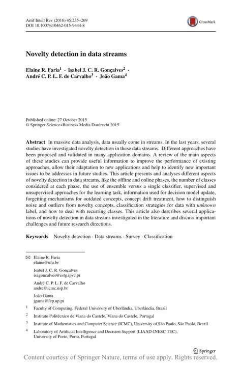Novelty Detection In Data Streams Request Pdf