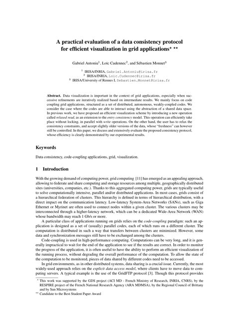 Pdf A Practical Evaluation Of A Data Consistency Protocol For Efficient Visualization In Grid