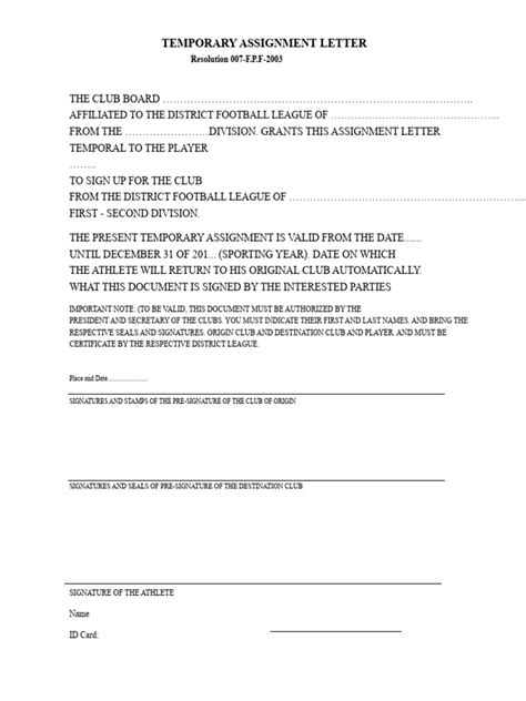 Letter Of Temporary Assignment Pdf