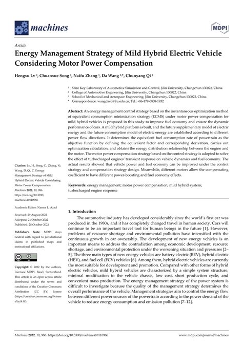 Pdf Energy Management Strategy Of Mild Hybrid Electric Vehicle Considering Motor Power