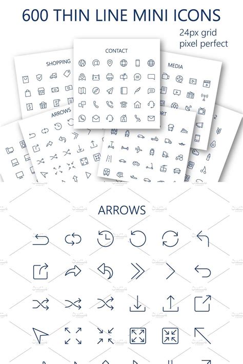 600 Vector Thin Line Mini Icons Set Masterbundles